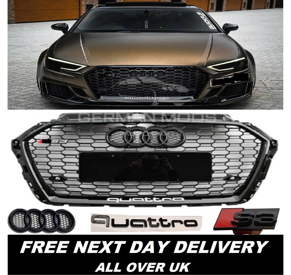AUDI A3/S3 8V RS3 STYLE HONEYCOMB MESH FRONT GRILLE GLOSS BLACK 2016-2 – Lux London UK