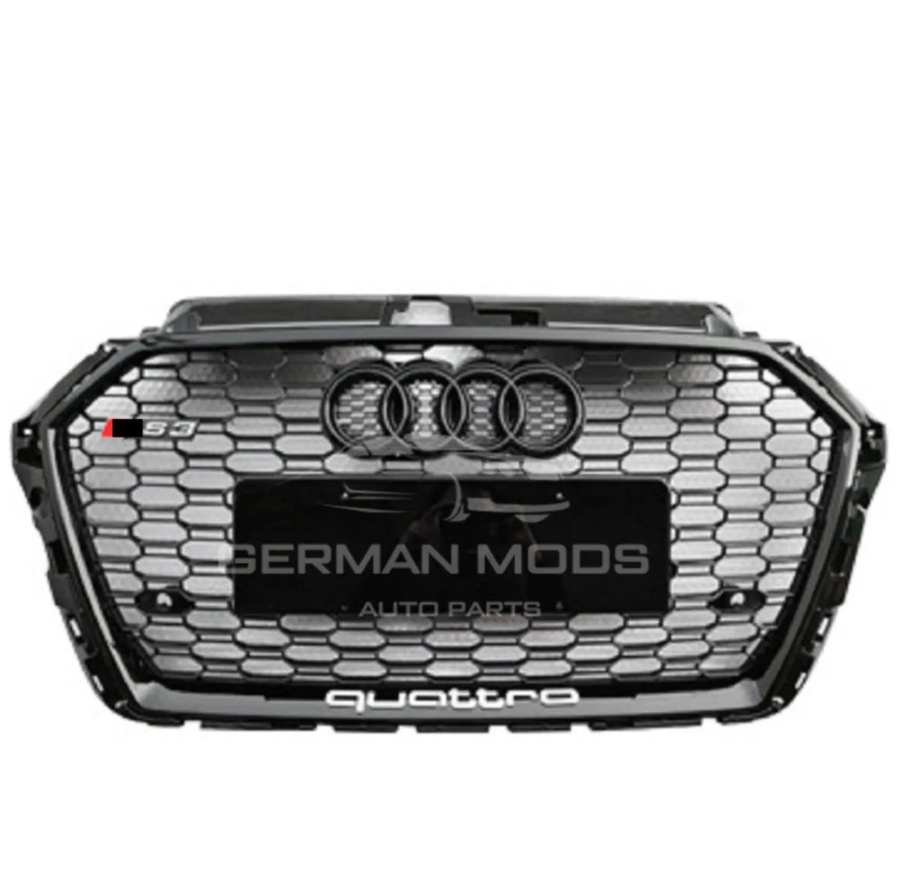 AUDI A3/S3 8V RS3 STYLE HONEYCOMB MESH FRONT GRILLE GLOSS BLACK 2016-2 ...